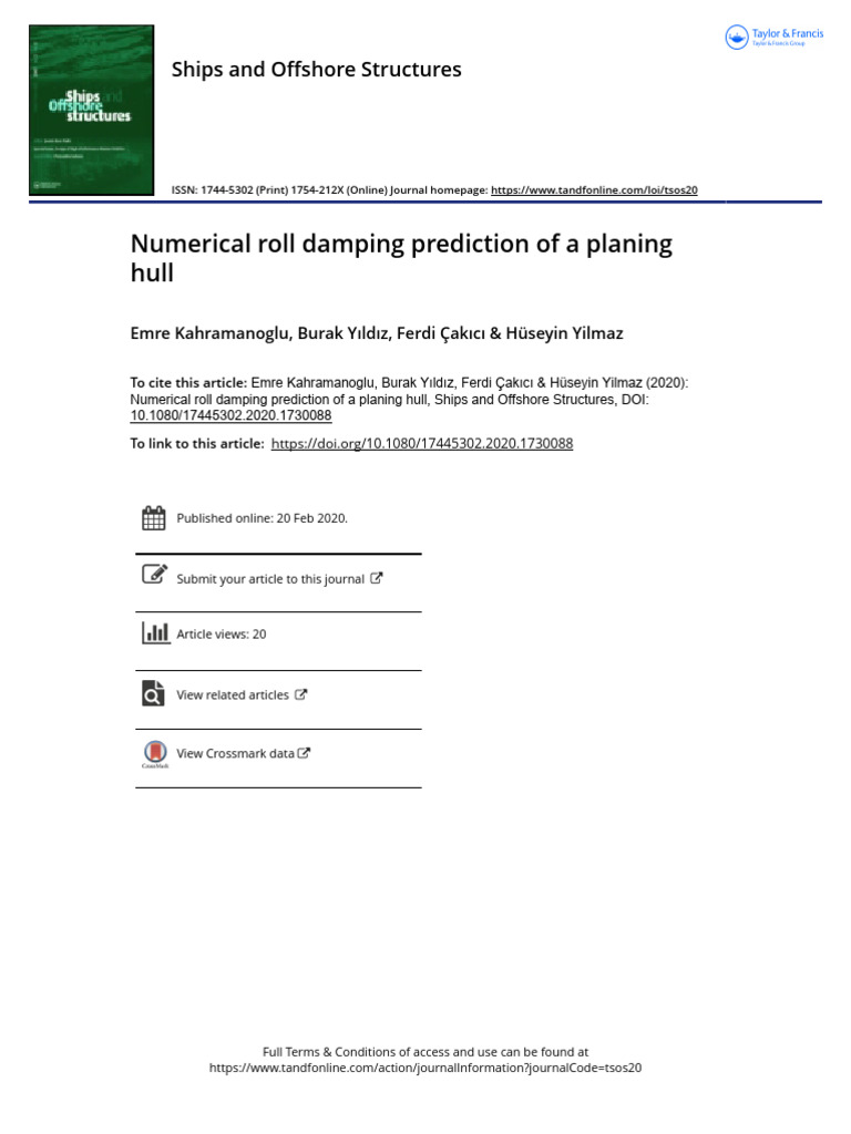 Numerical Roll Damping Prediction of A P | PDF | Lift (Force) | Fluid Dynamics