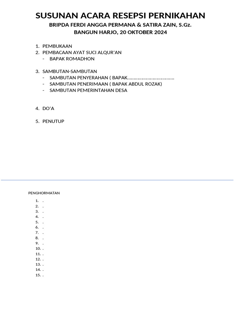 Susunan Acara Resepsi Pernikahan | PDF