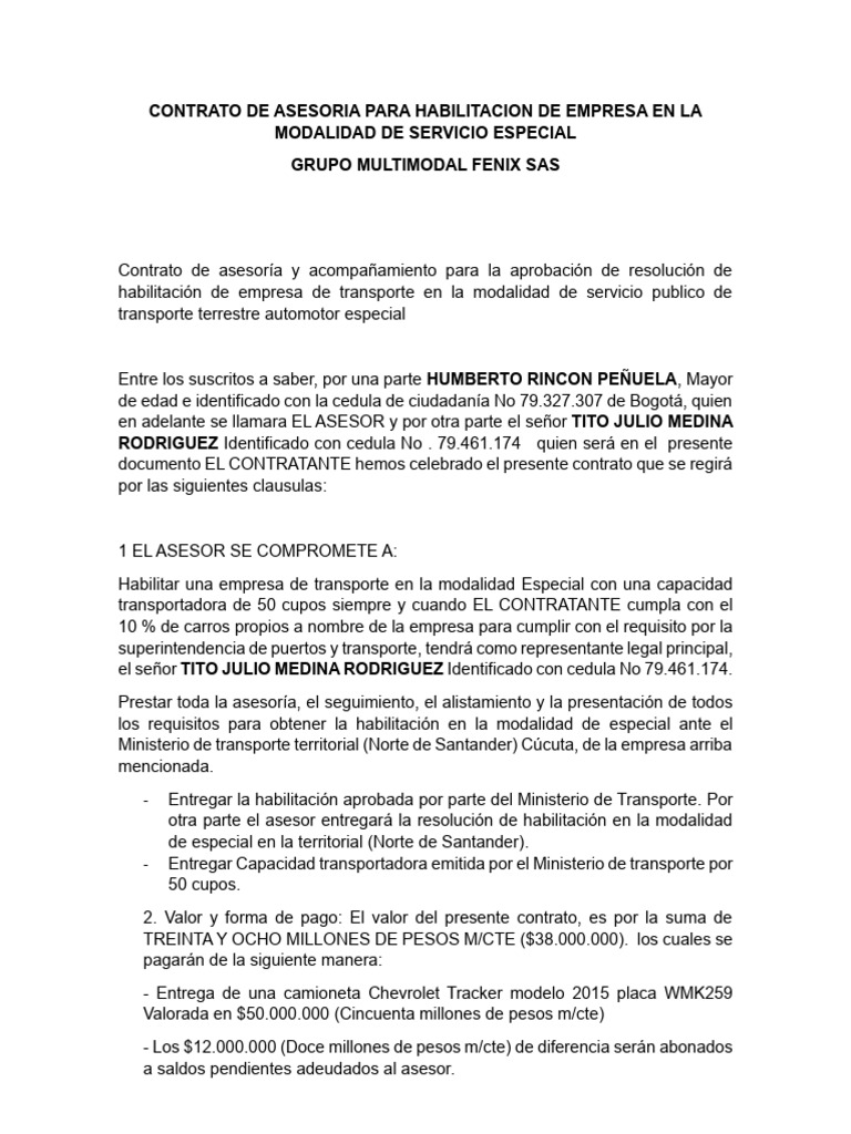 Contrato de Asesoria para Habilitacion de Empresa Grupo Multimodal ...