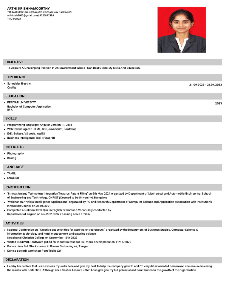 Arthi K - Resume | PDF