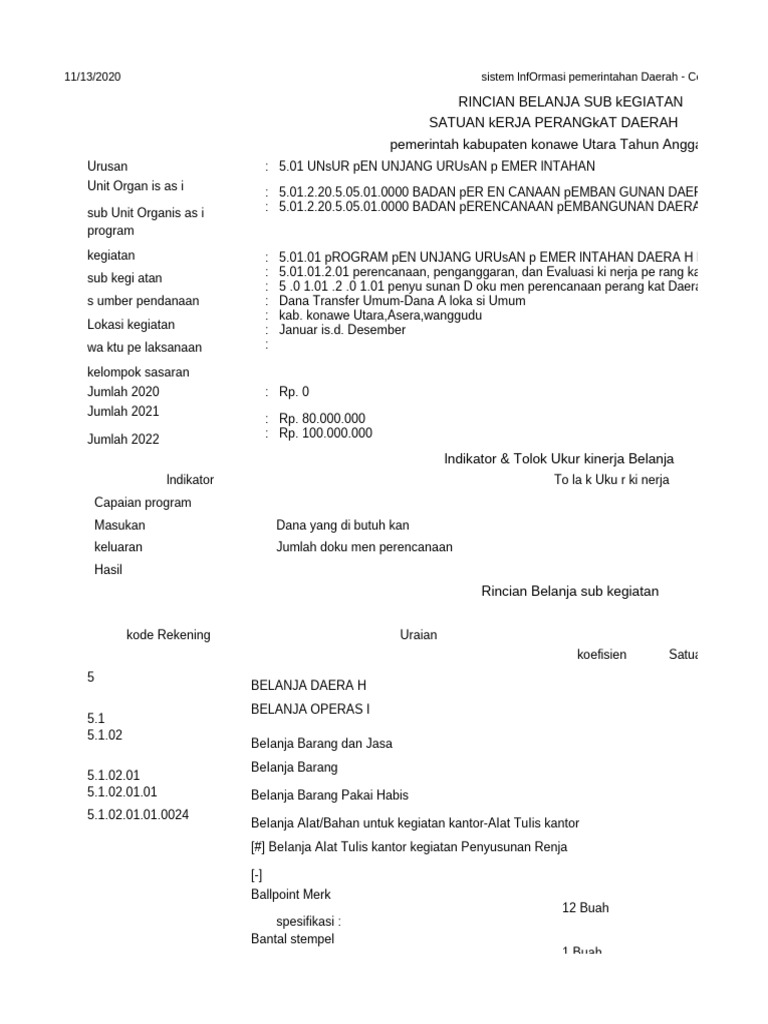 PDF Contoh Rka Kegiatan Sipd Compress | PDF