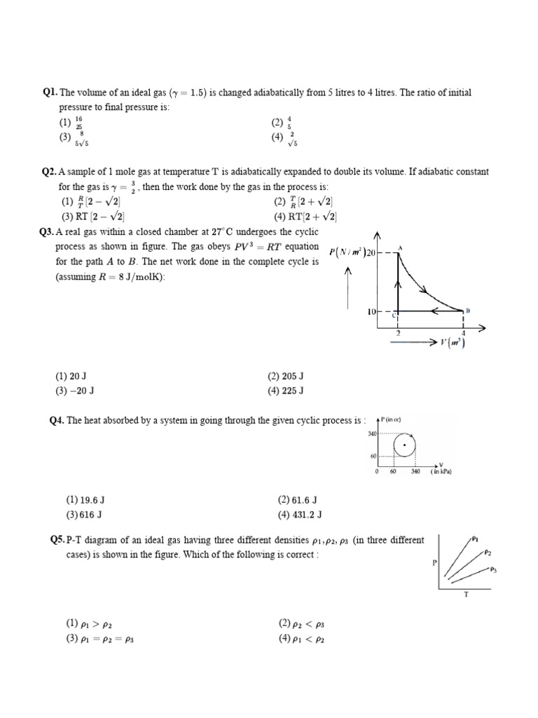 12 IIT Paper 1 Student | PDF | Gases | Physical Quantities