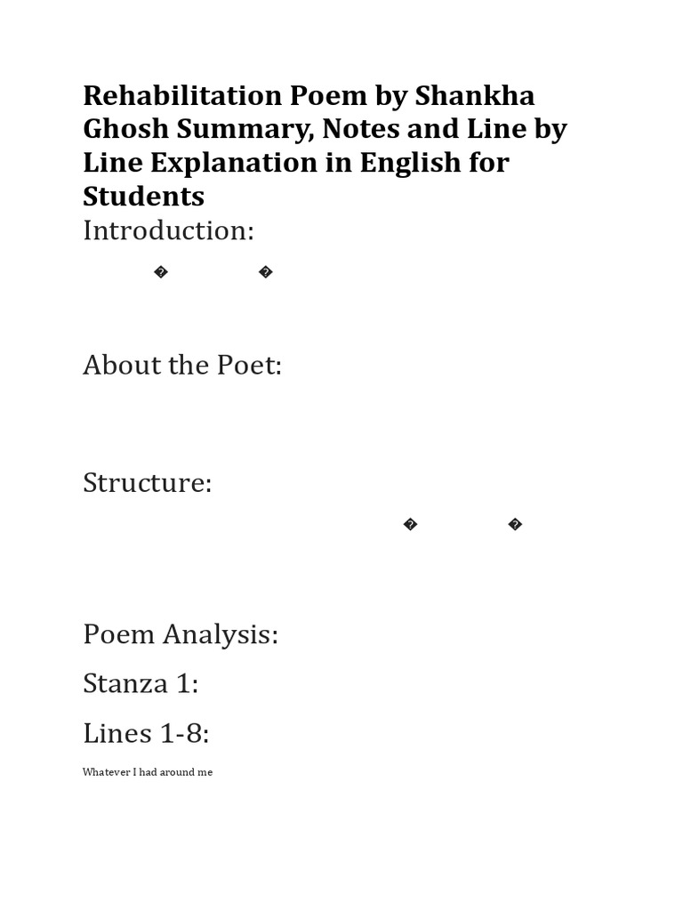 Analysis of Shankha Ghosh's Rehabilitation Poem | PDF | Poetry