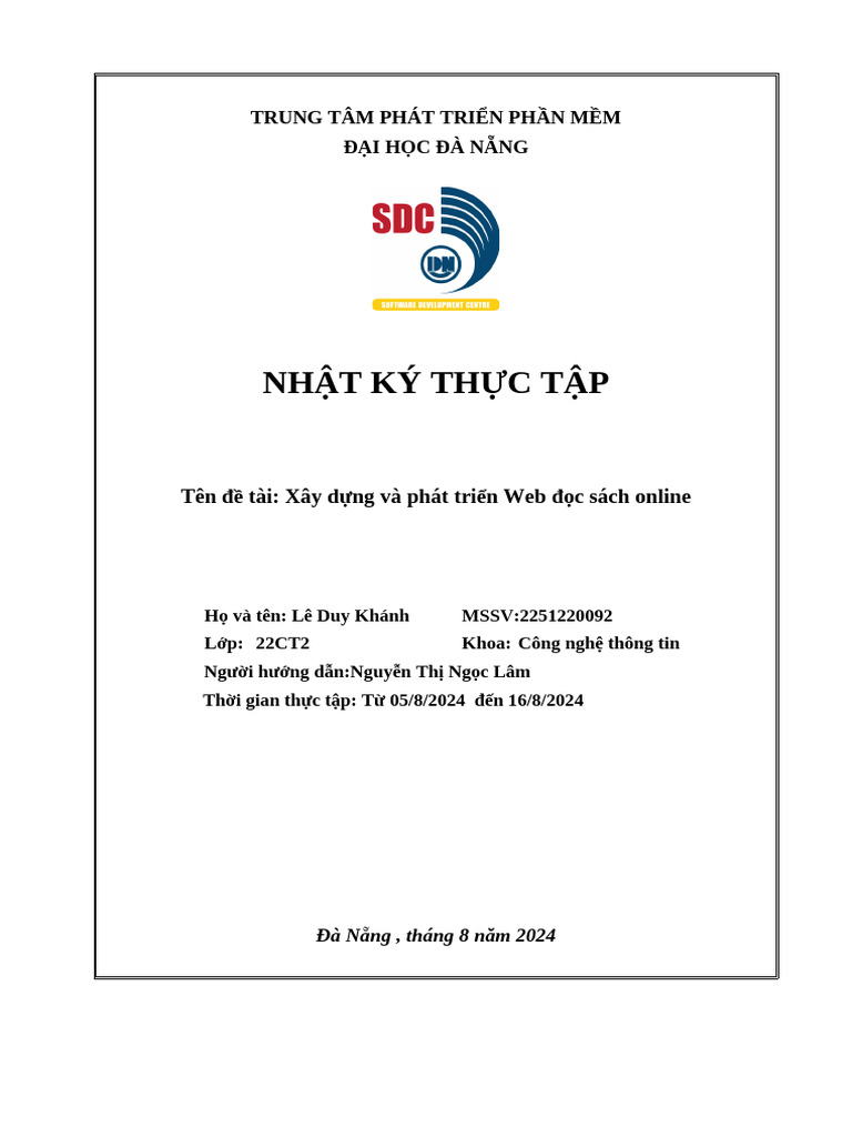 1. Nhat ky thuc tap_SDC | PDF
