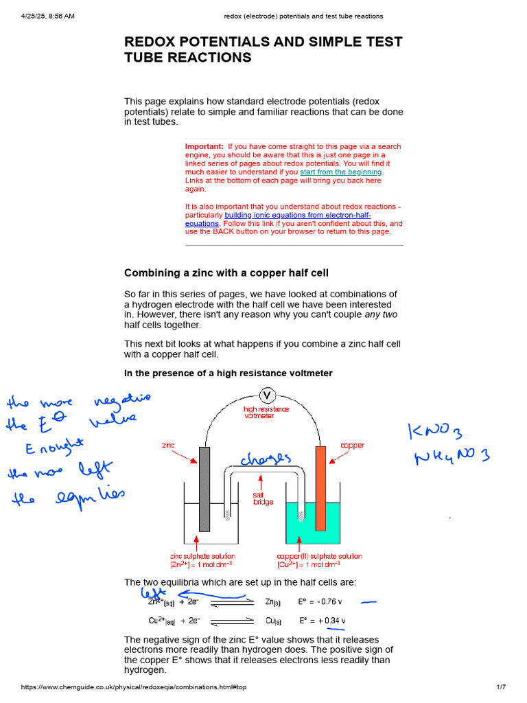 4 Redox (Electrode) Potentials and Test Tube Reactions | PDF | Redox ...