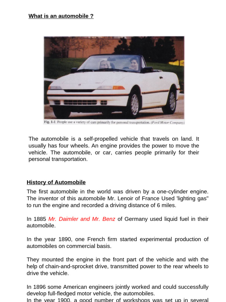 Automobile Slide Class Lecture | PDF | Car | Engines