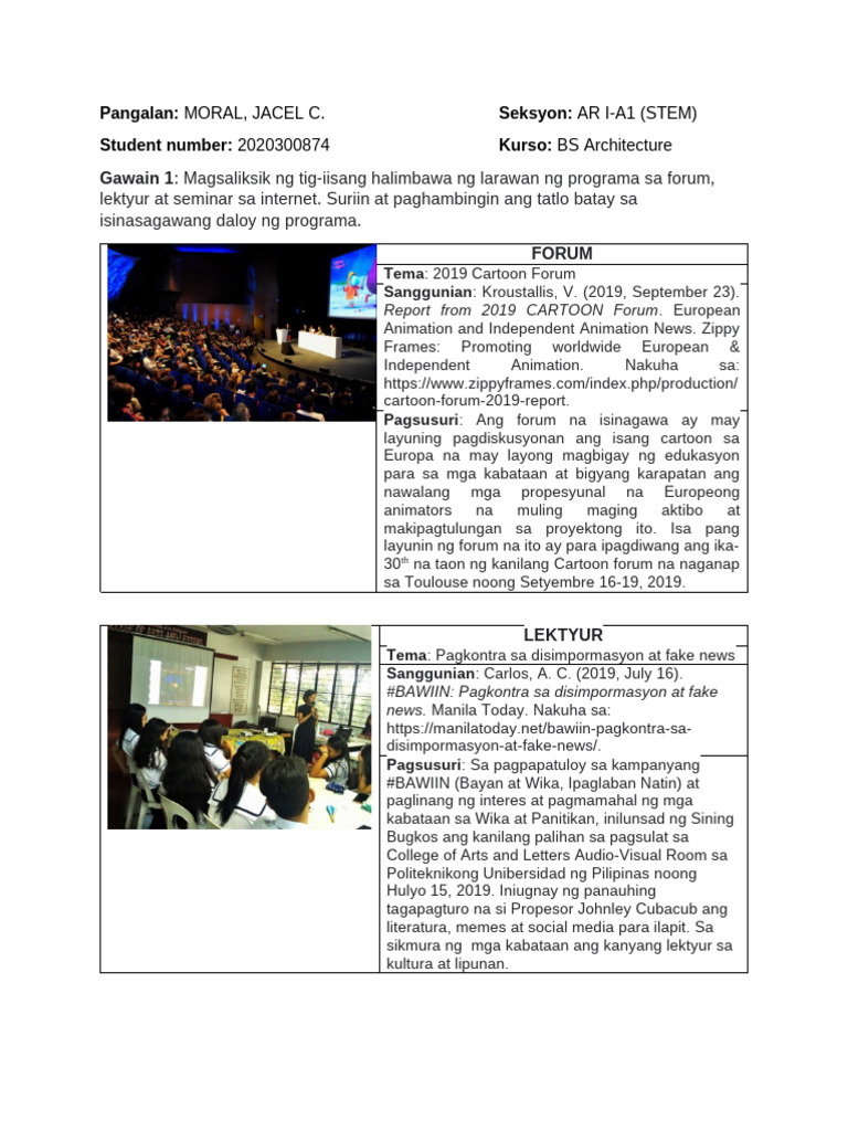 Gawain 1 - Forum, Lektyur at Seminar | PDF