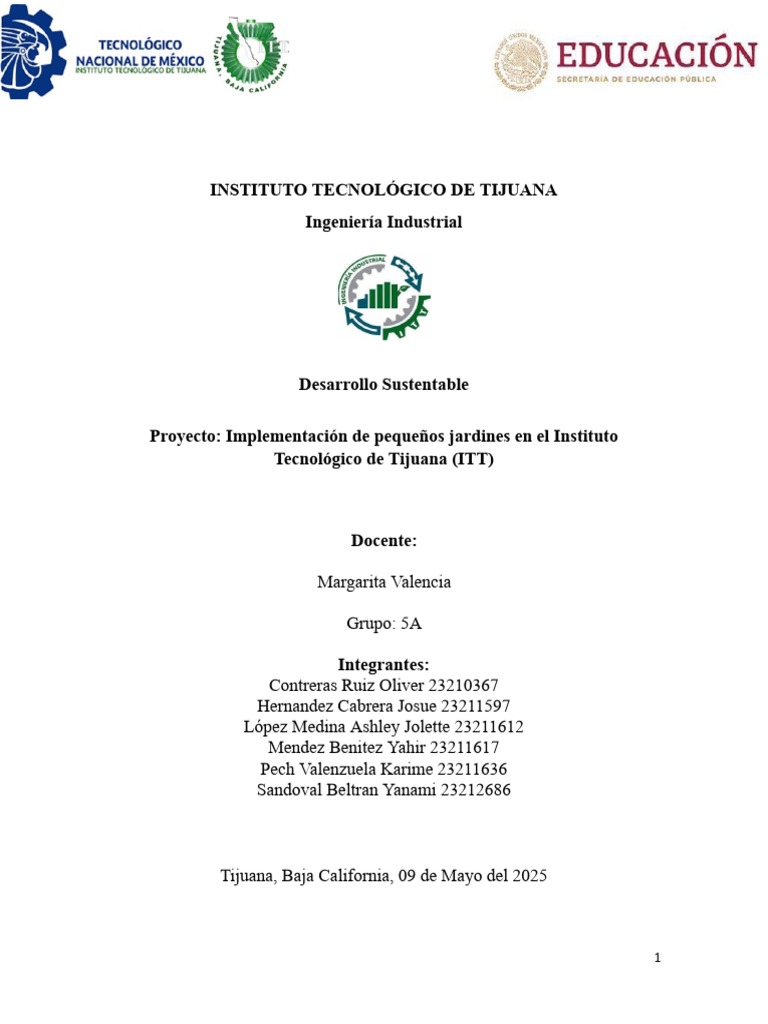 Implementación de Pequeños Jardines en El Instituto Tecnológico de ...