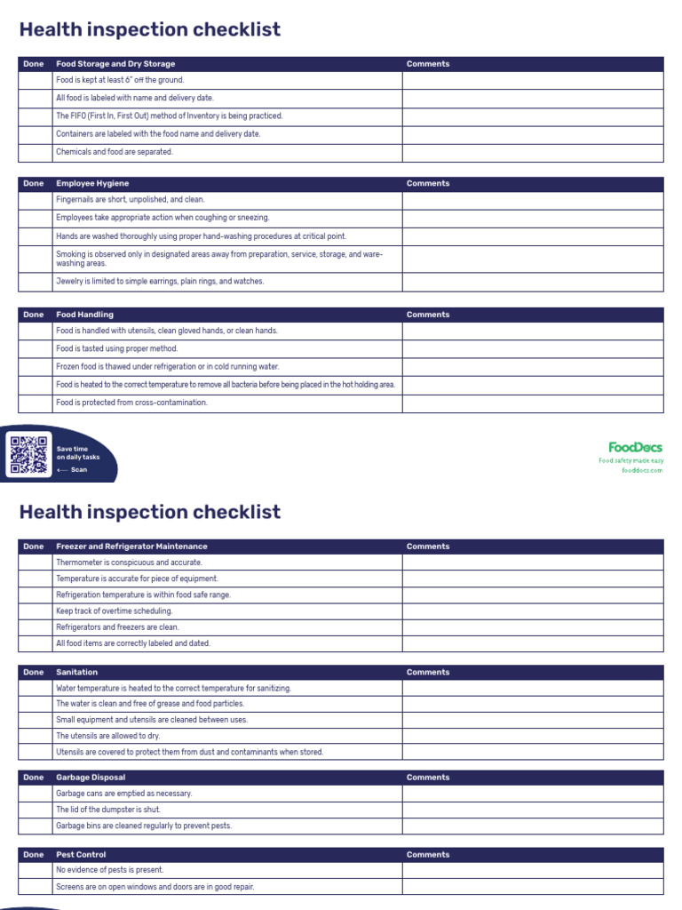 Health Inspection Checklist(2) | PDF | Refrigerator | Hand Washing