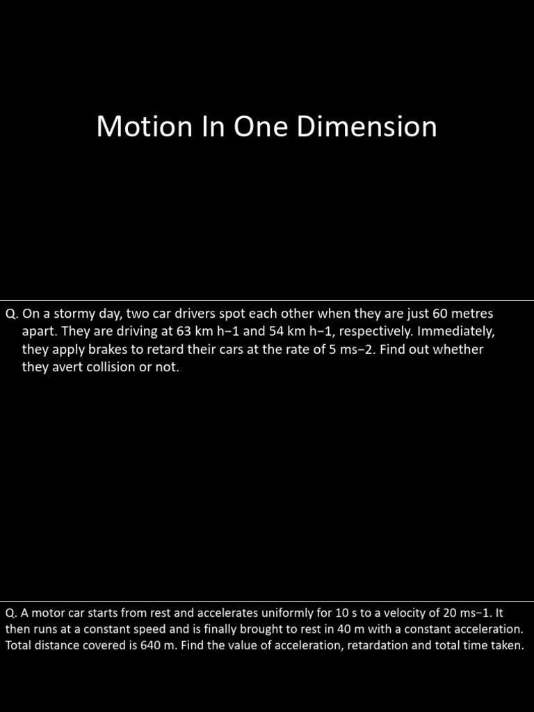 One-Dimensional Motion Problems | PDF | Acceleration | Speed