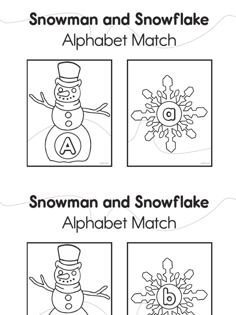 BW Snowman and Snowflake Alphabet Match | PDF