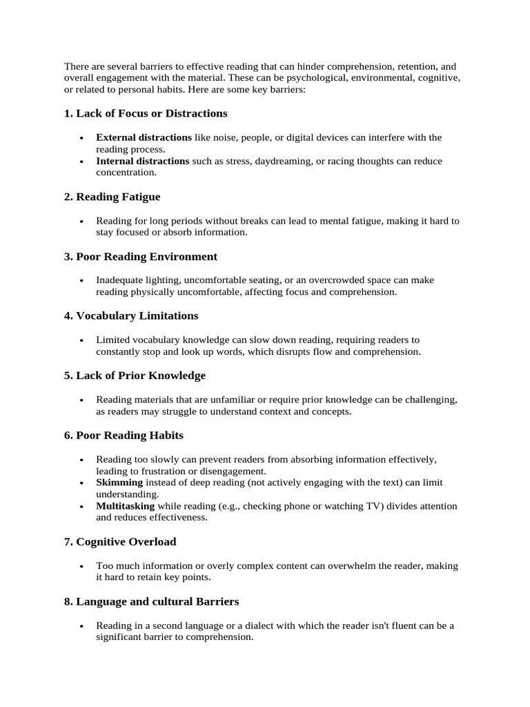 Barriers To Effective Reading | PDF