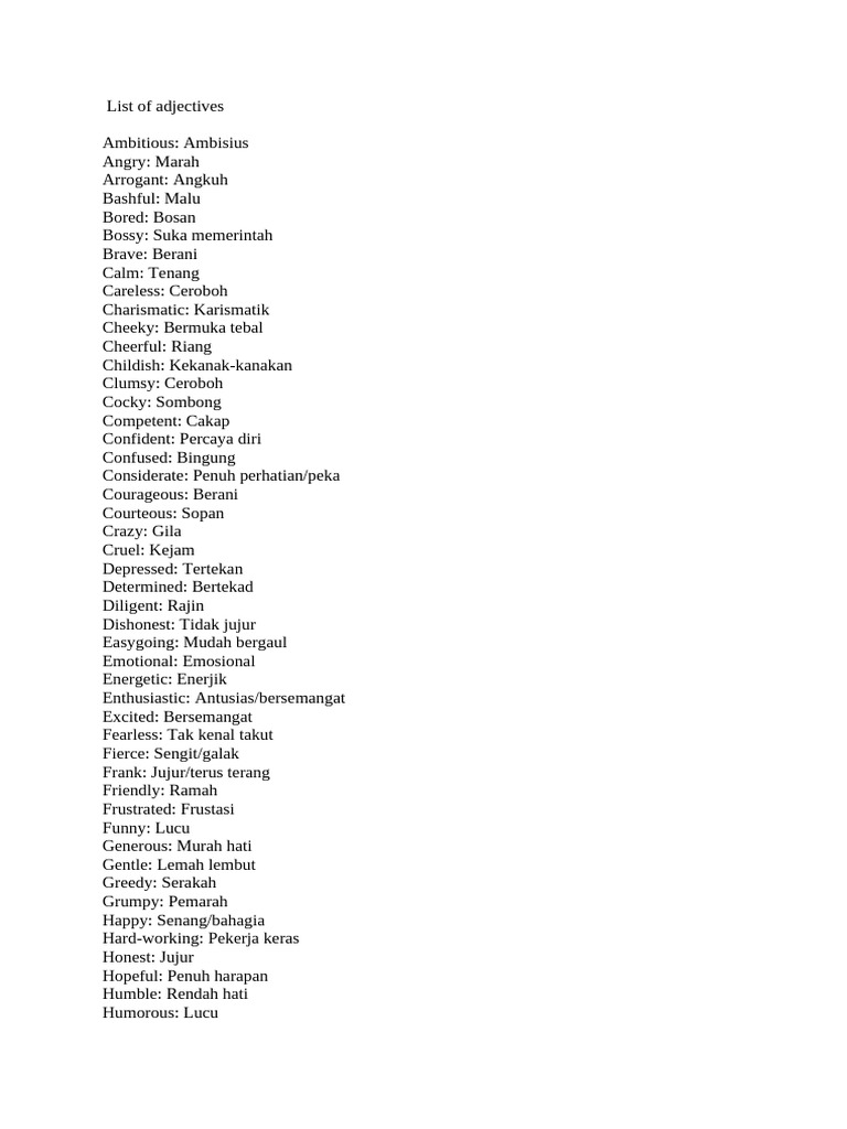Comprehensive Adjective List | PDF