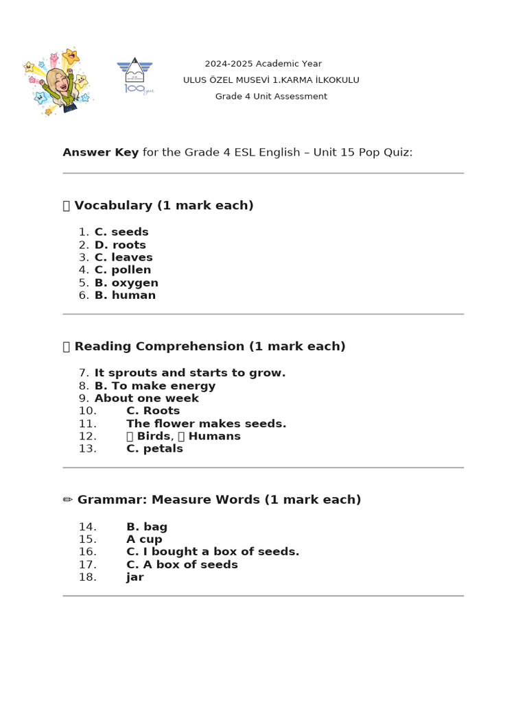 Grade 4 Pop Quiz | PDF