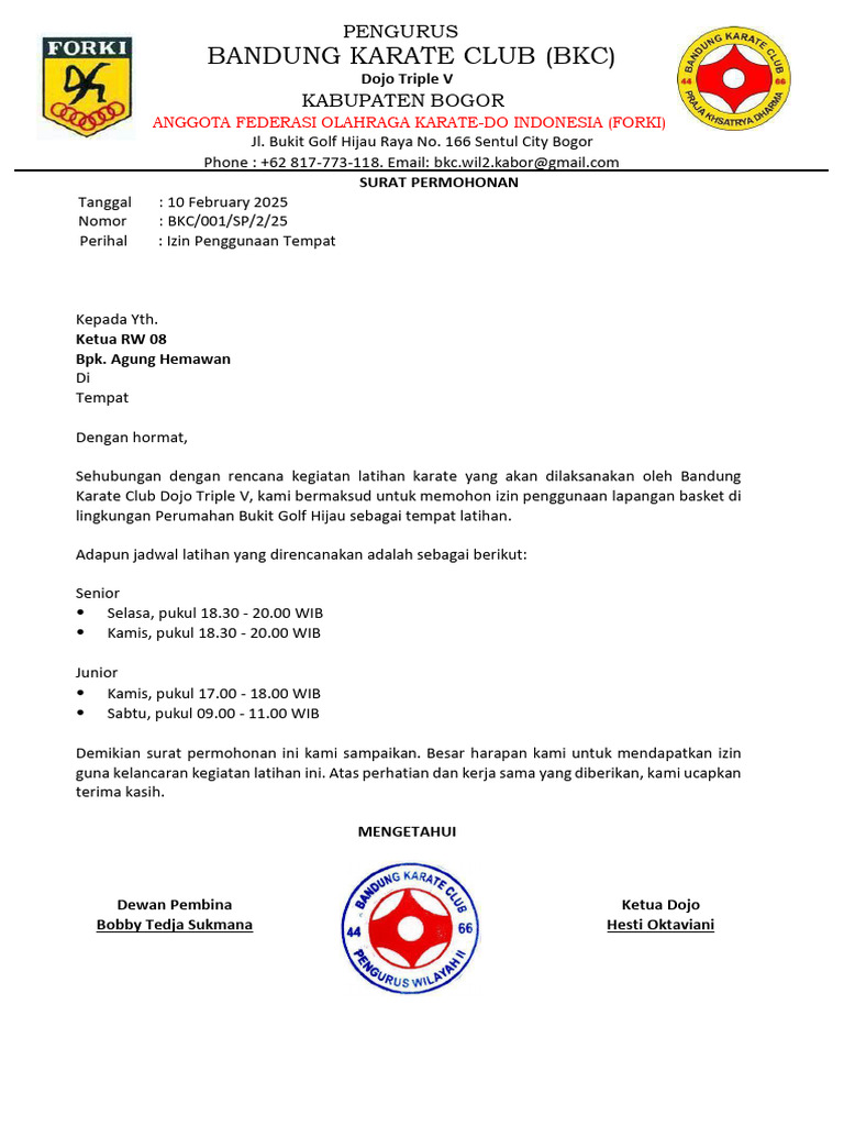 SURAT PERMOHONAN BKC Ketua RW 08 BGH | PDF