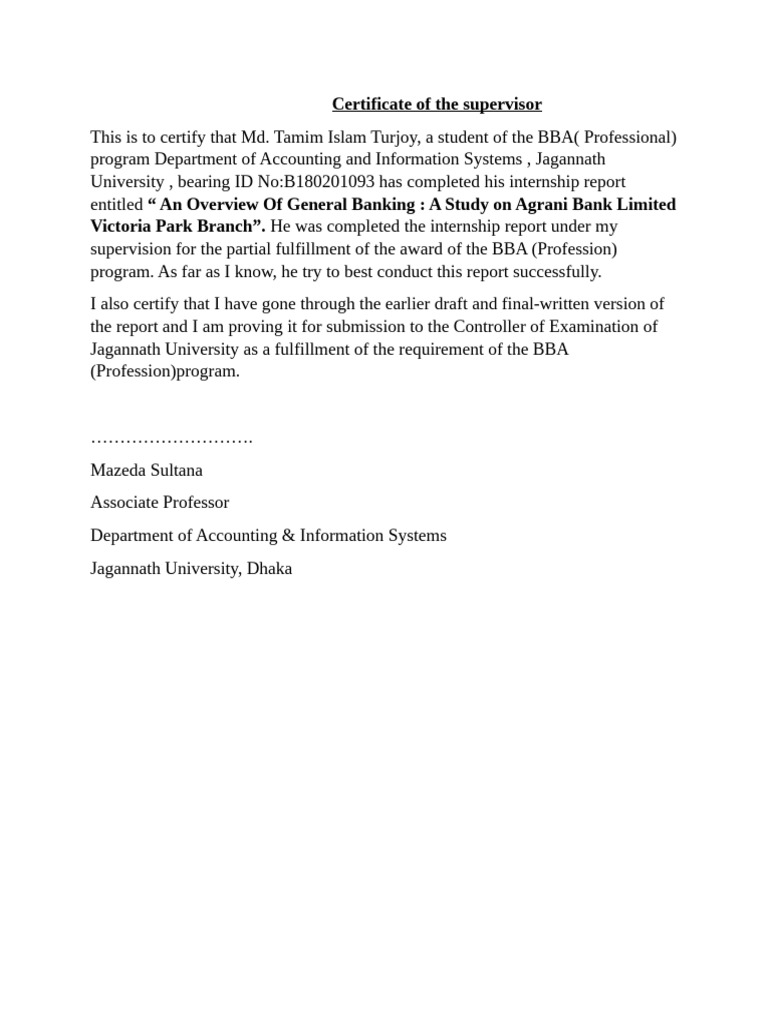Certificate of The Supervisor | PDF