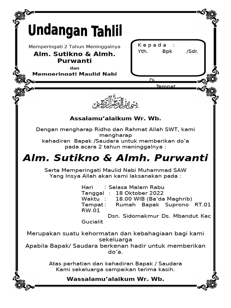 Desain Undangan Tahlilan Versi 5 | PDF