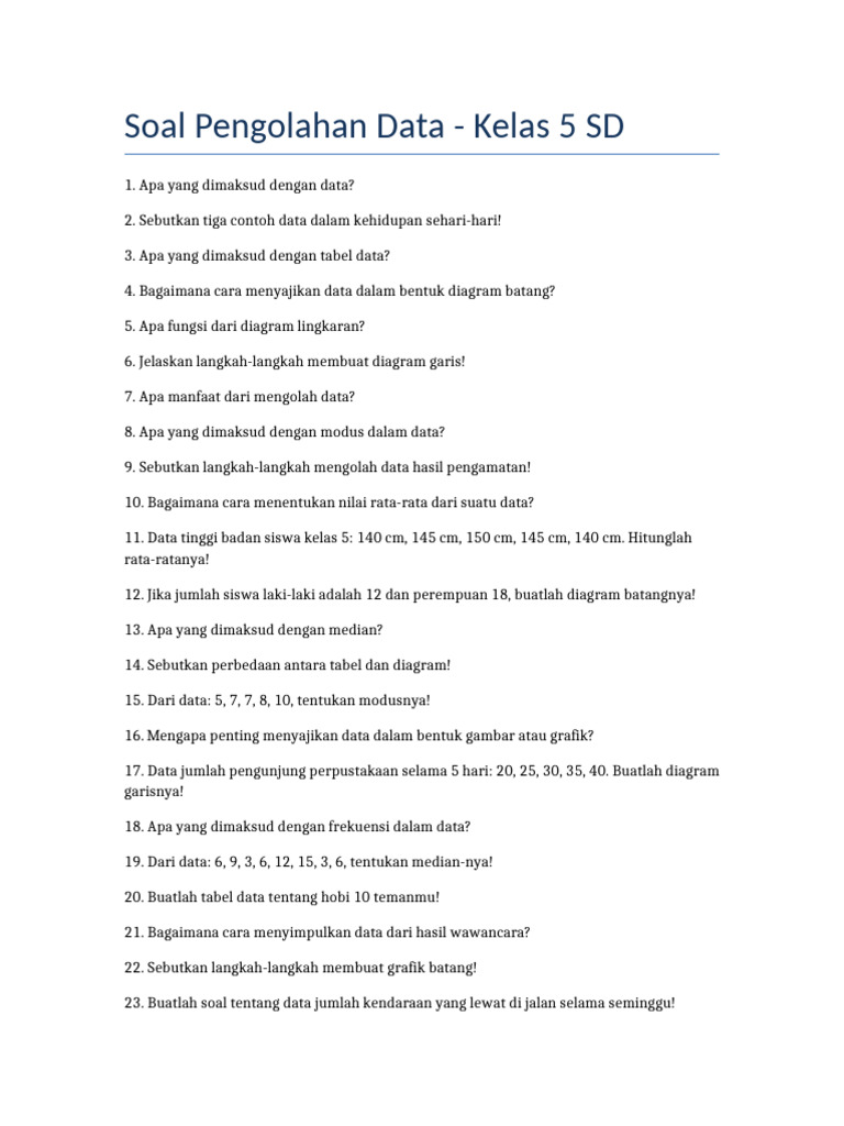 Soal Pengolahan Data Kelas5 SD | PDF
