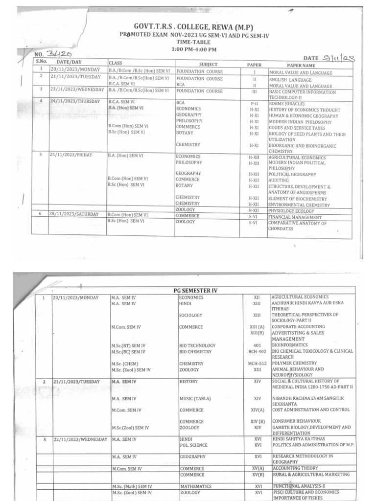 Time Table ATKTUG6 PG4 | PDF