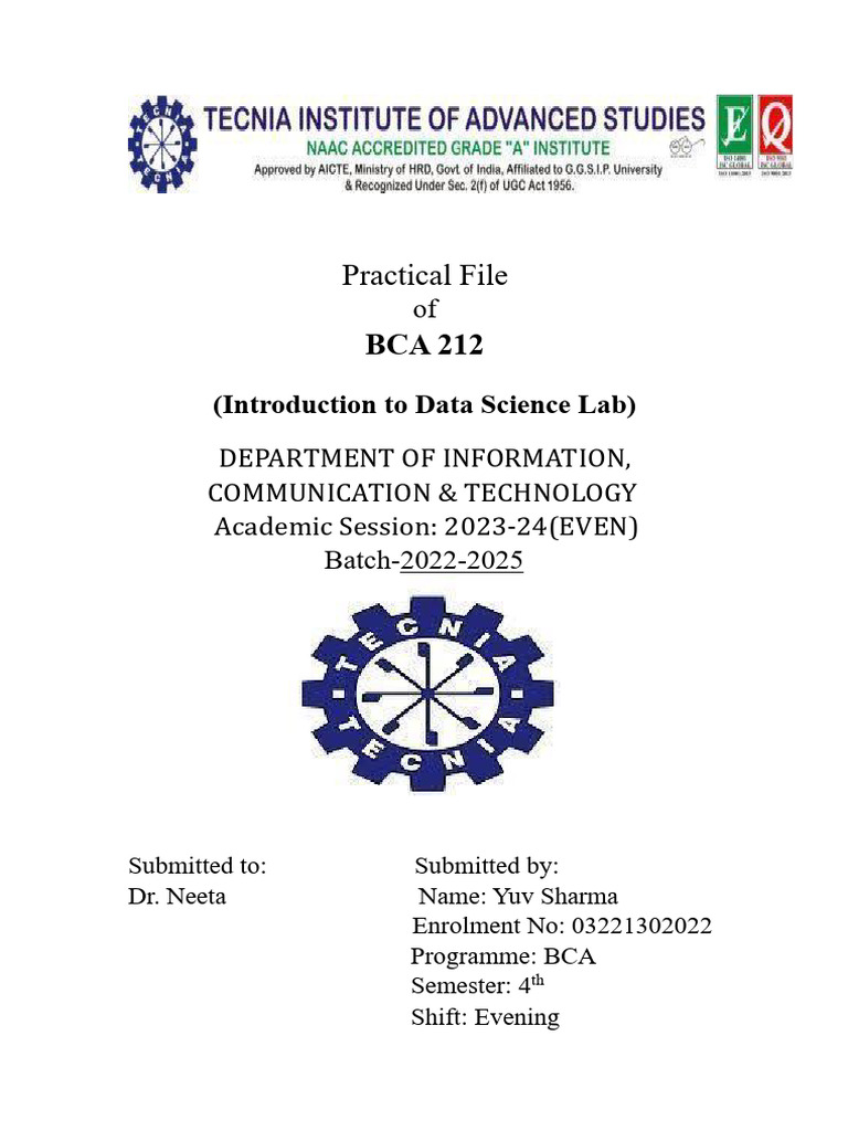 BCA 212 Data Science Lab Experiments | PDF