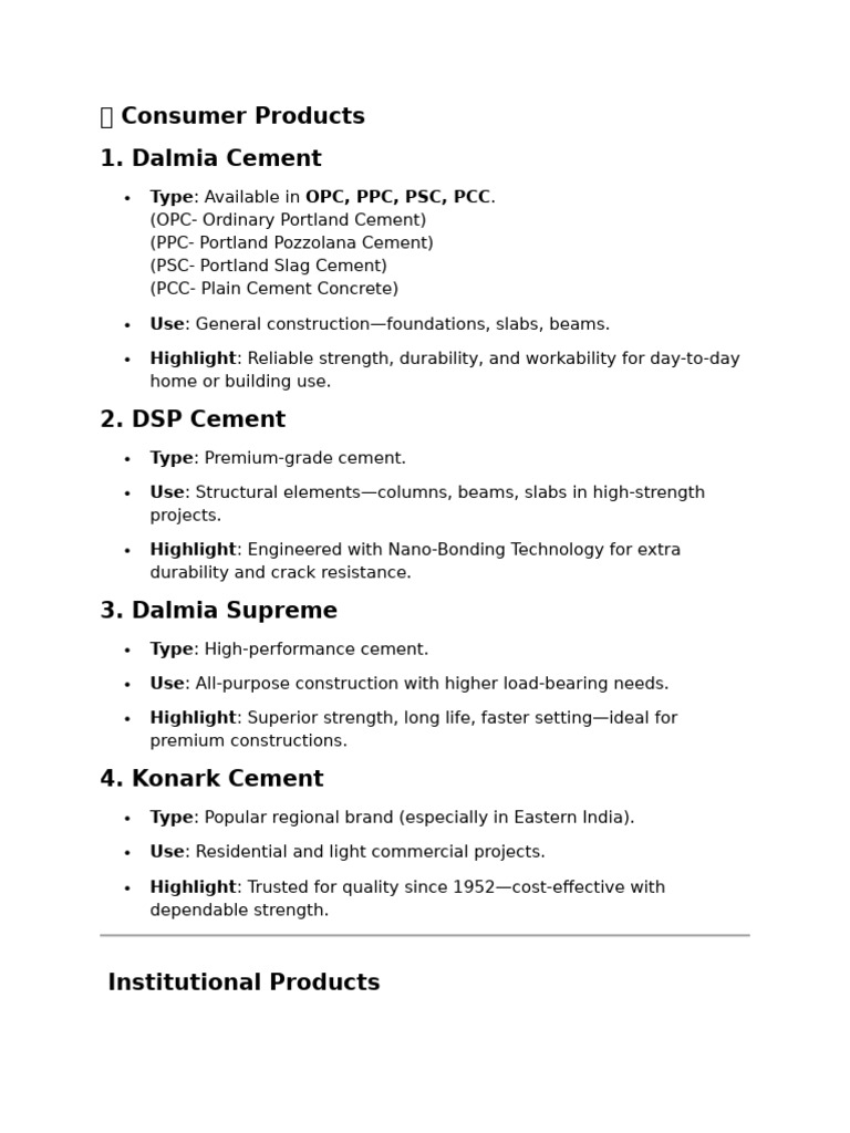 Dalmia Cements Products - From Website | PDF | Cement | Concrete