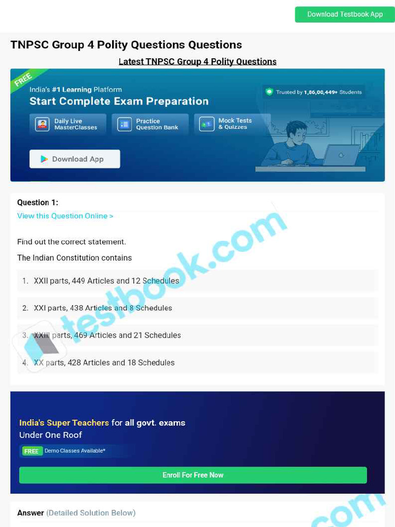 TNPSC Group 4 Polity Questions 65437871b42cf2914b161438 | PDF