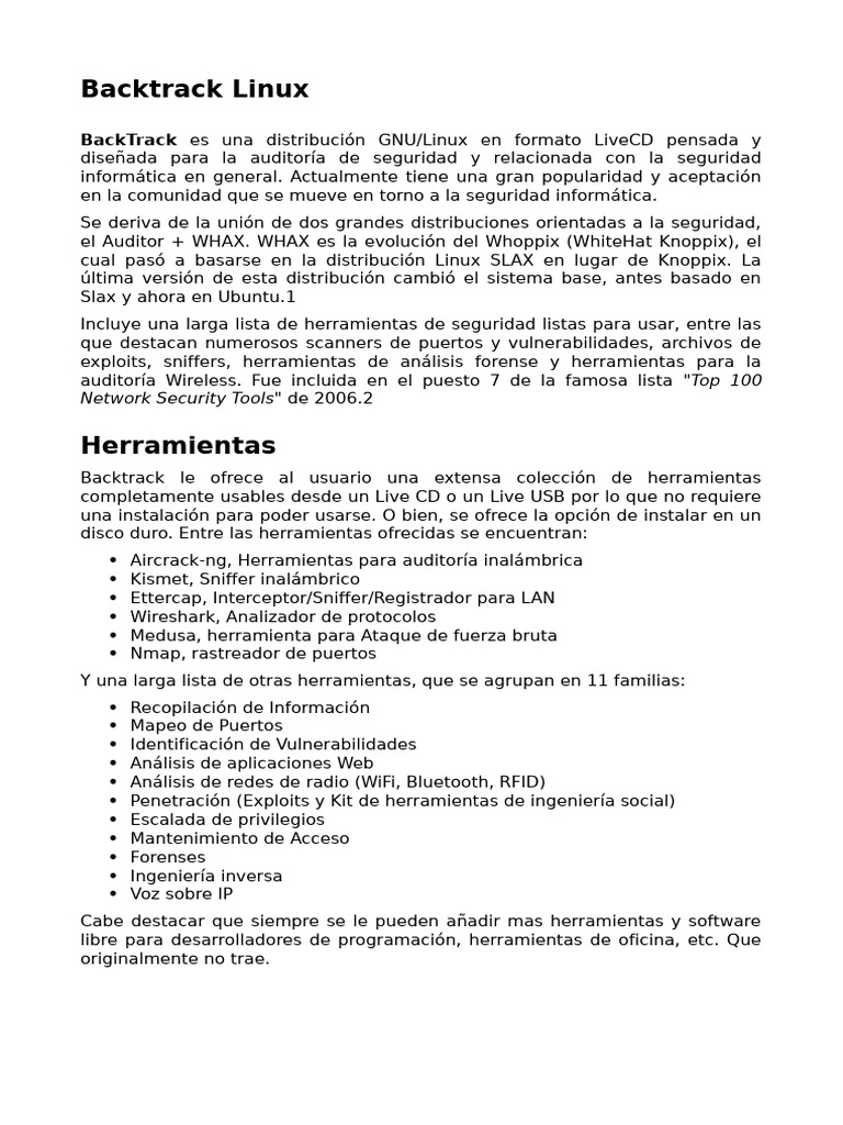 Backtrack Kali Linux | PDF | Ingeniería Informática | Ciencias de la ...