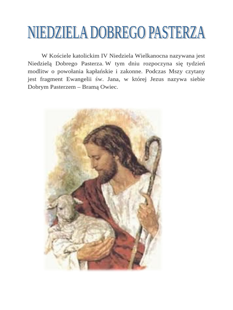 Religia 6 V - Jezus Dobry Pasterz (1 Godz.) - Klasa I - II SPP - P ...