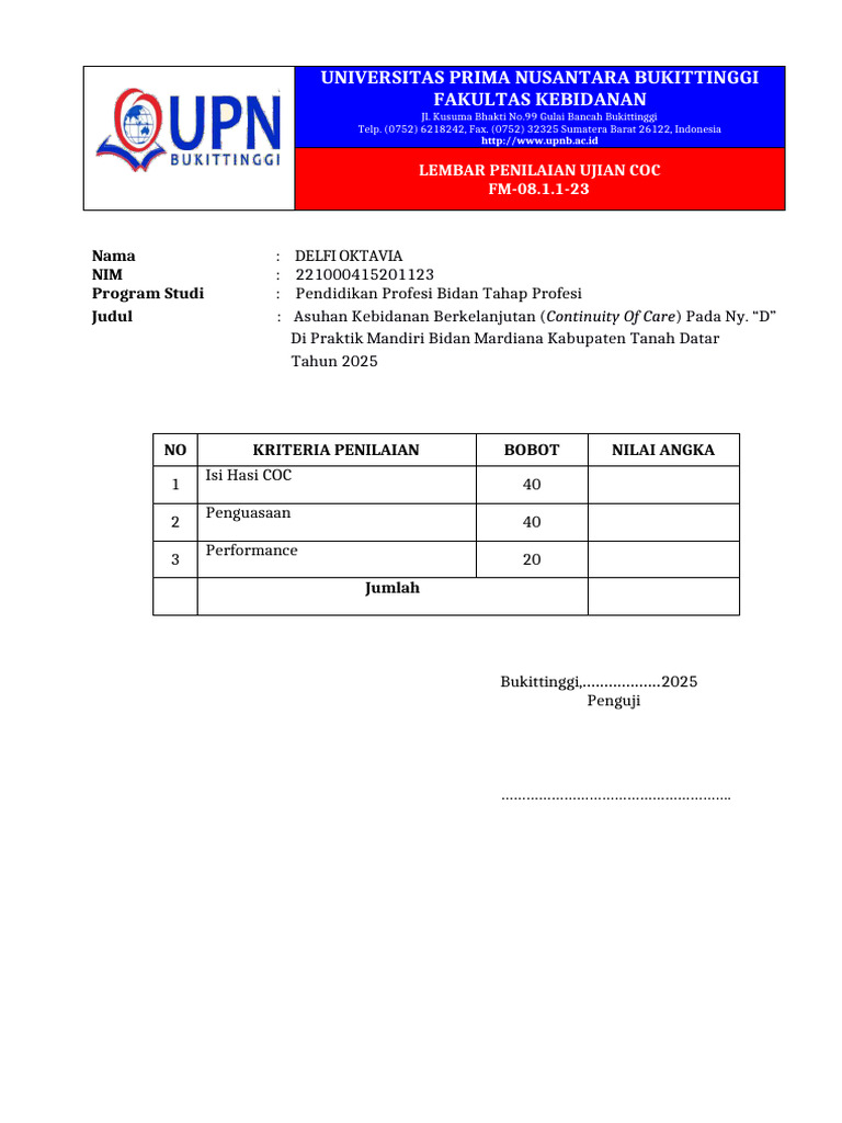 Lembar Penilain Utk Penguji Coc1 | PDF