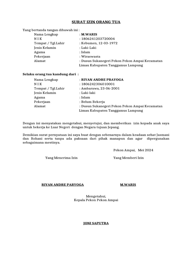 SURAT IZIN SUAMI TKI | PDF