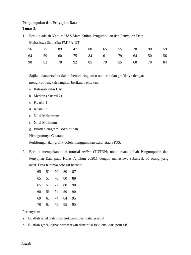 Tugas 3 Pengumpulan Dan Penyajian Data | PDF