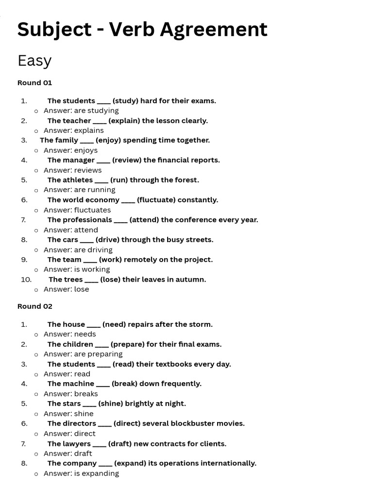Subject - Verb Agreement - Adults | PDF