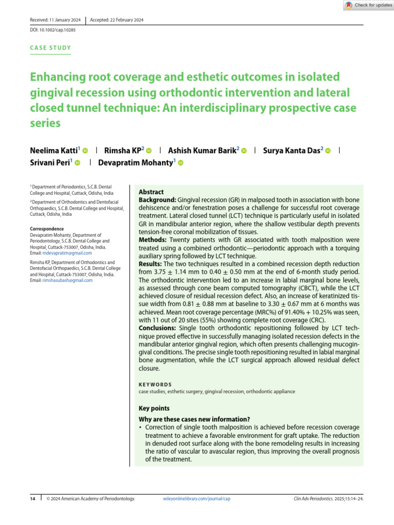 Clin Adv Periodontics - 2024 - Katti - Enhancing Root Coverage and ...