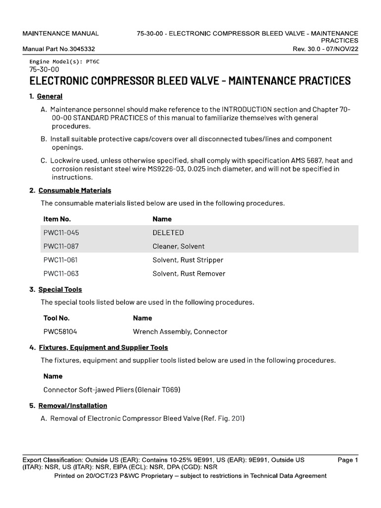 Electronic Compressor Bleed Valve Maint Practices PT6C-67C | PDF