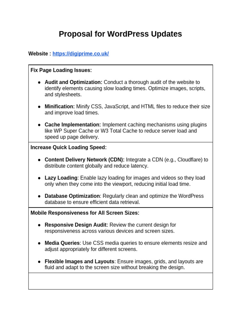 Proposal For WordPress Updates | PDF