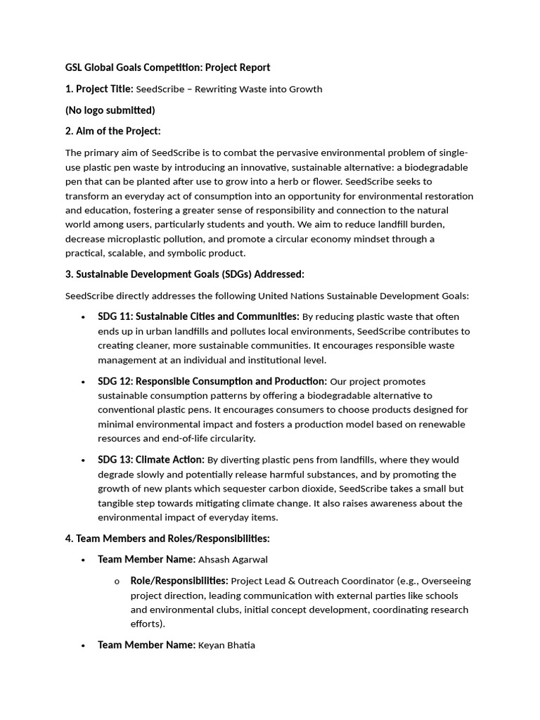 GSL Global Goals Competition | PDF | Sustainability | Sustainable ...