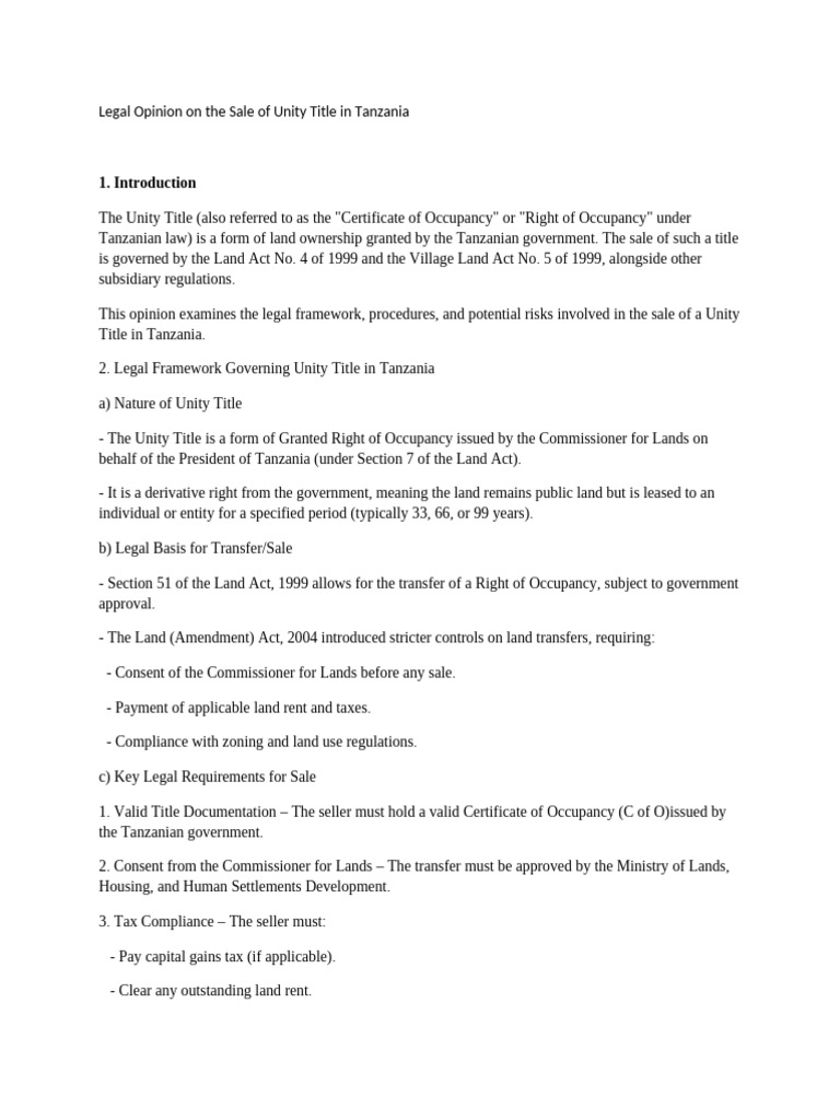 Legal Guide to Selling Unity Title in Tanzania | PDF | Taxes | Fraud