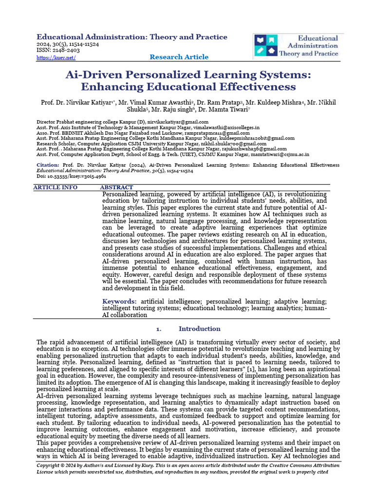 AI-Driven Personalized Learning Systems | PDF | Learning | Intelligence ...