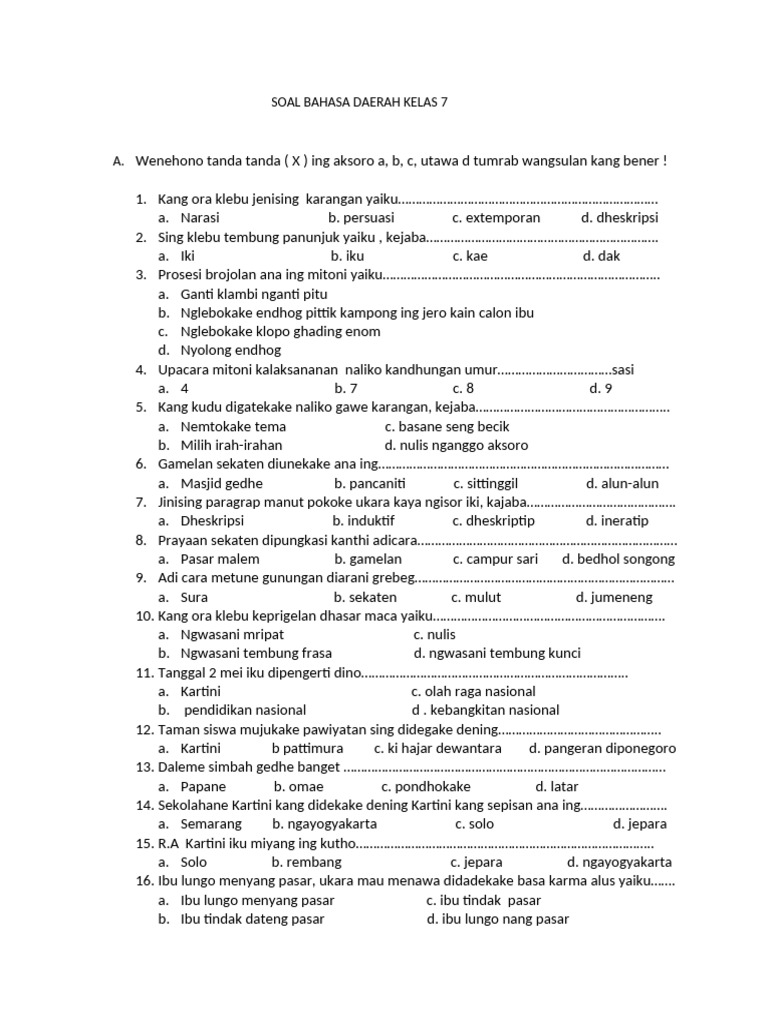 Soal Bhs Jawa Kls 9 2024 | PDF