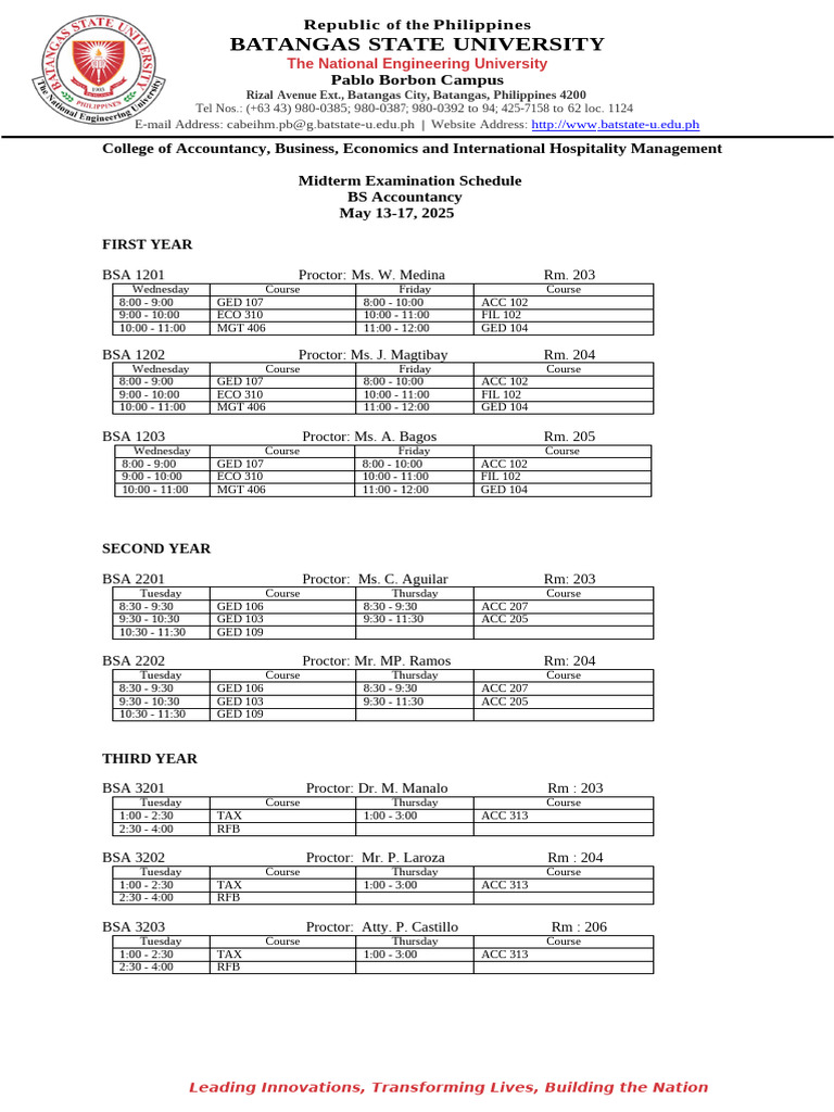 BSA 2nd Sem Final25 Sched | PDF