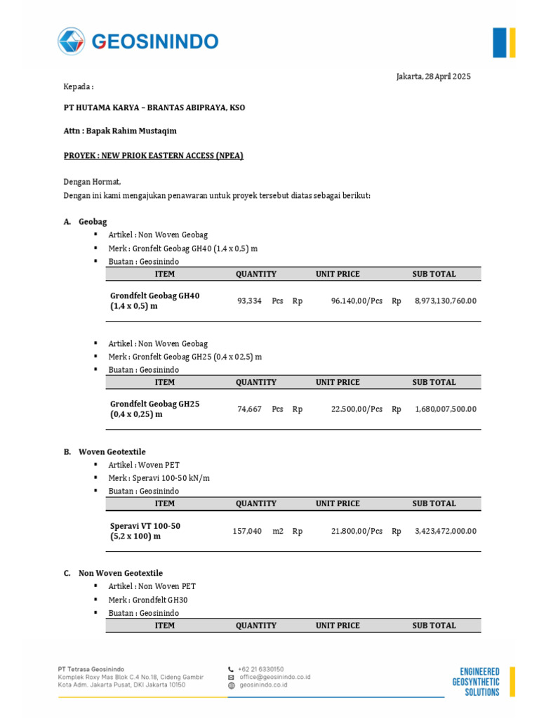Penawaran Proyek NPEA oleh Tetras Geosinindo | PDF