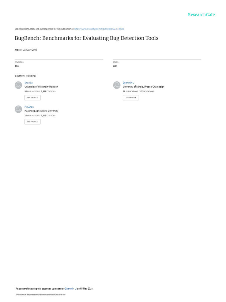 BugBench Benchmarks For Evaluating Bug Detection T | PDF | Software Bug | Computer Programming