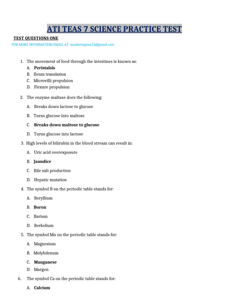 TEAS 7 Science Practice Test Questions | PDF | Hydroxide | Neutron