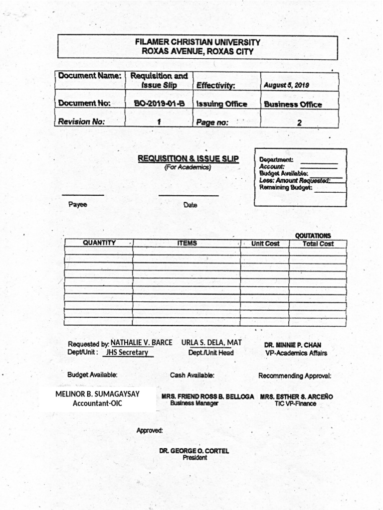 Requisition and Issue Slip With Name | PDF