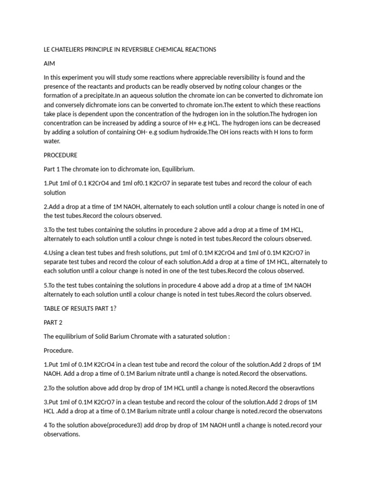 Le Chateliers Principle in Reversible Chemical Reactions | PDF ...