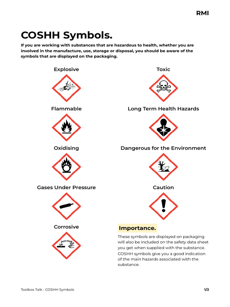 Toolbox Talk Coshh Symbols | PDF