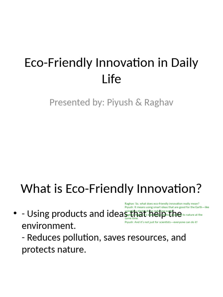 Eco Friendly Innovation Presentation | PDF | Recycling | Reuse