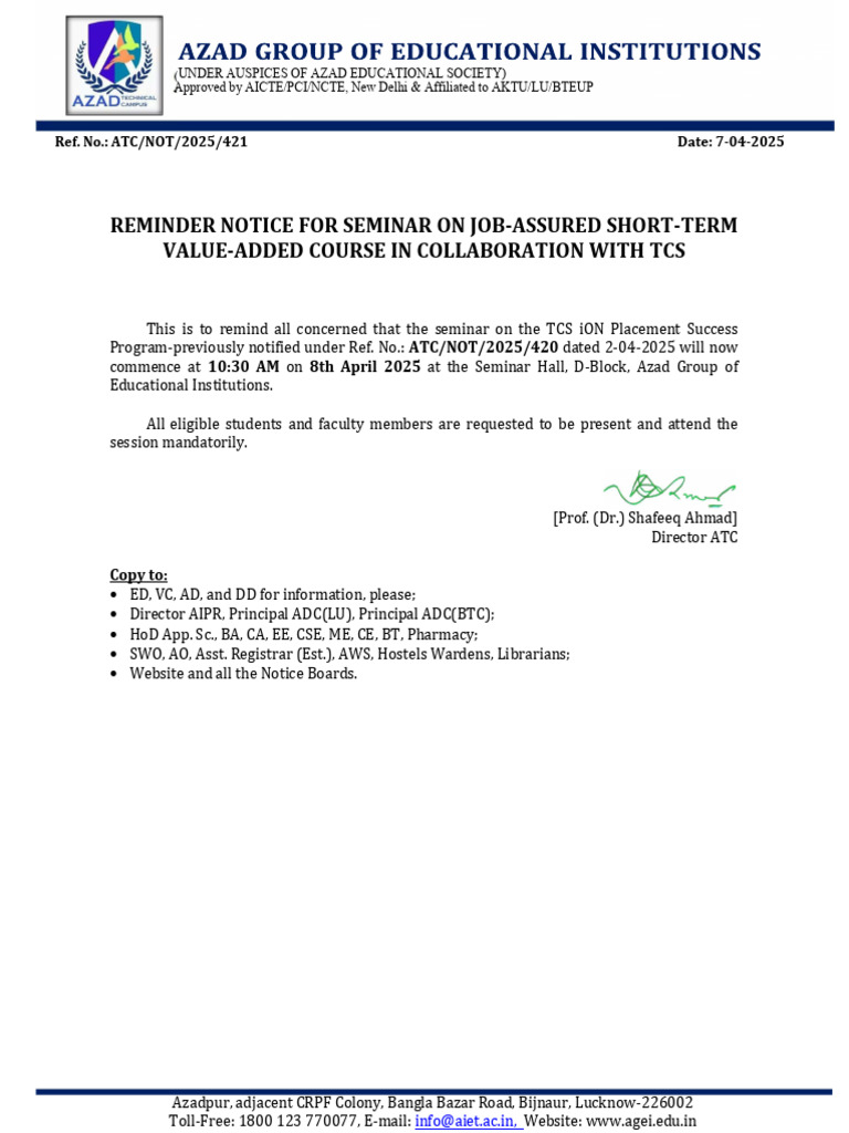 AGEI-Reminder Notice For Seminar On Job-Assured Short-Term Value-Added ...