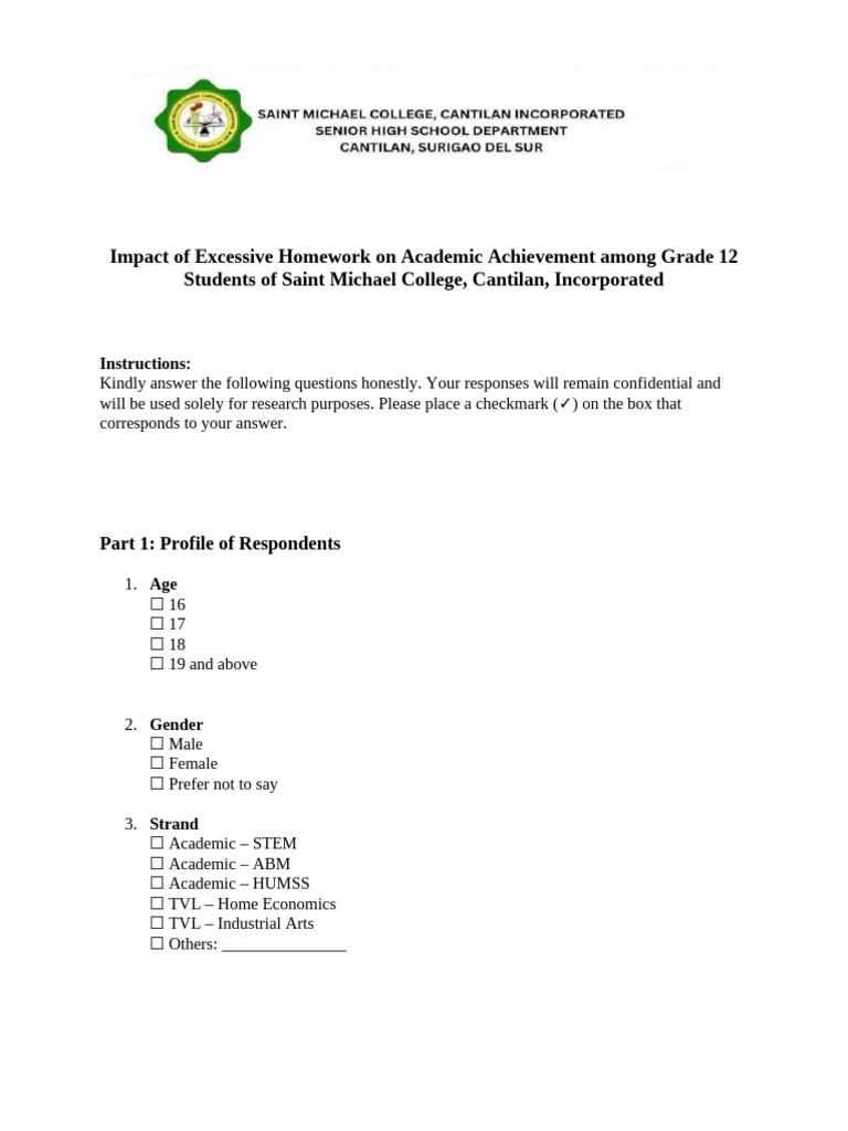 Questionnaire Final | PDF | Homework | Motivation