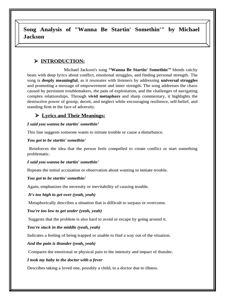 Micheal Jackson Song Analysis | PDF